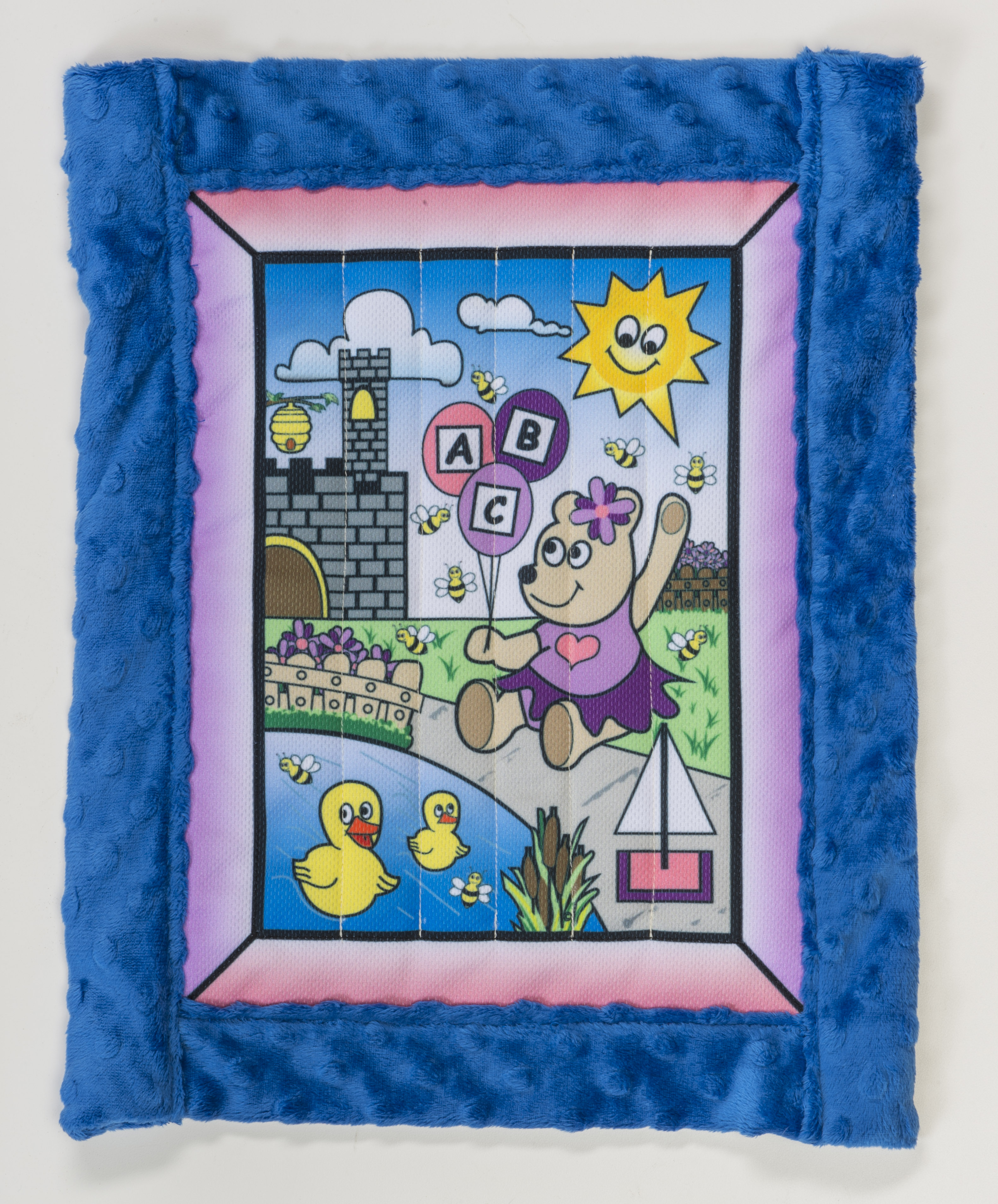 Baby quilt kit, Girl Bear w/ blue minkee back 25" x 32"