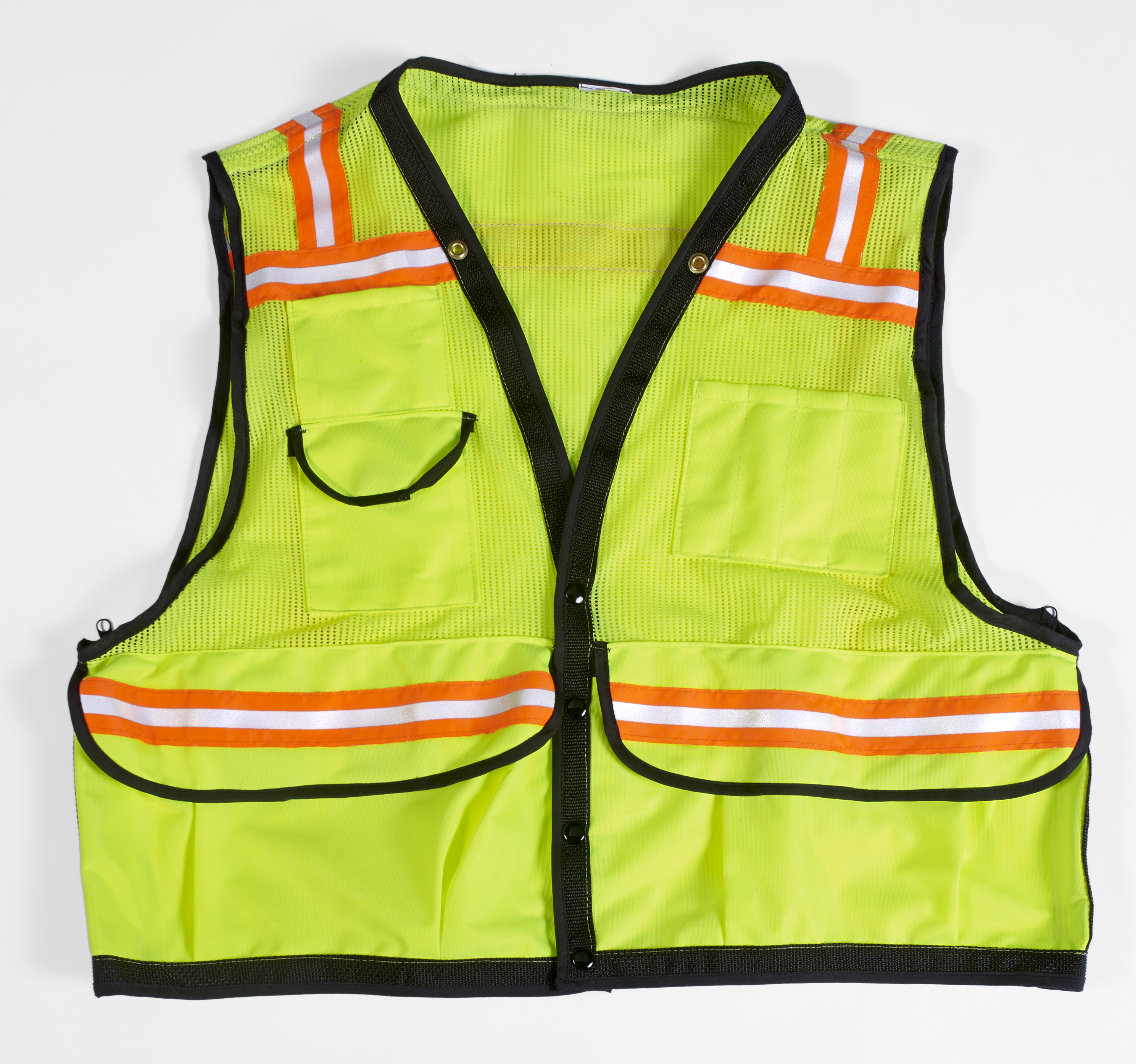 High Visibility Mesh Super Deluxe Surveyor Vest with 2 Vertical and 2 ...