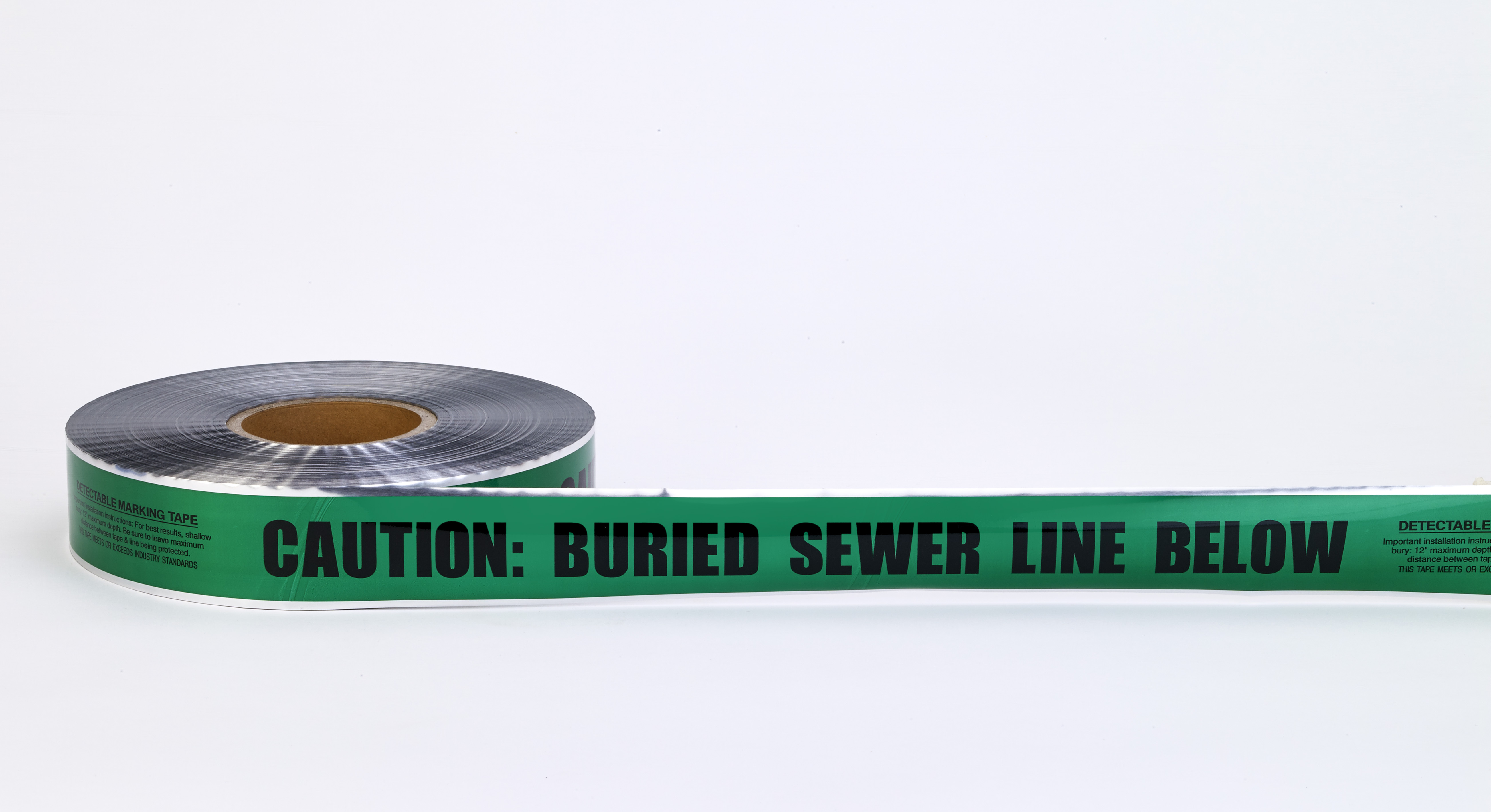 Polyethylene Underground Sewer Line Detectable Marking Tape 1000' Length x 2" Width, Green