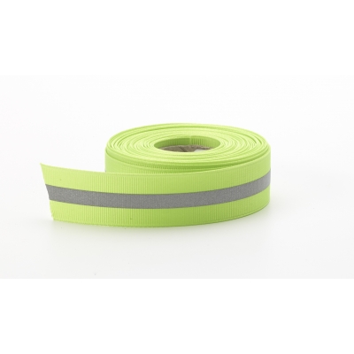 Reflective ribbon, .875 in Wide, .25 in reflective stripe, 5 yds, Lime